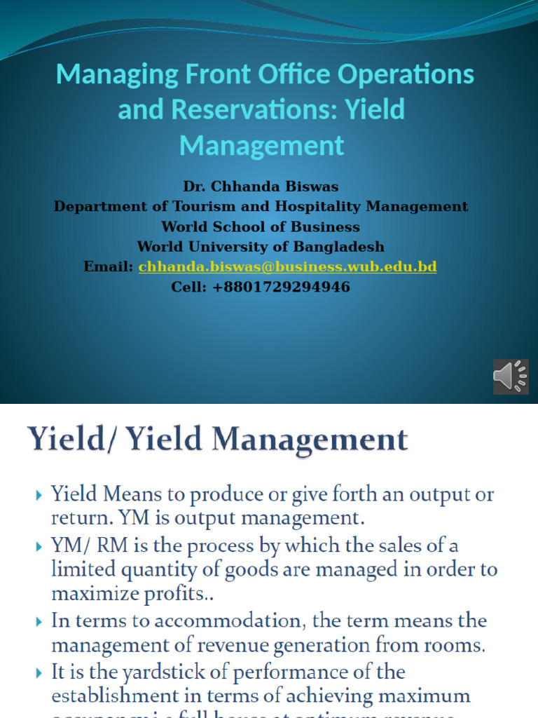 Managing Front Office Operations and Reservations Lecture 10 | PDF