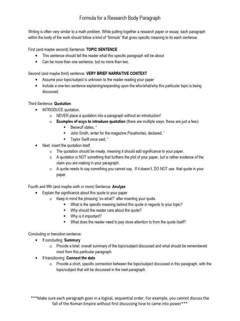 Research Body Paragraph Formula | PDF | Paragraph