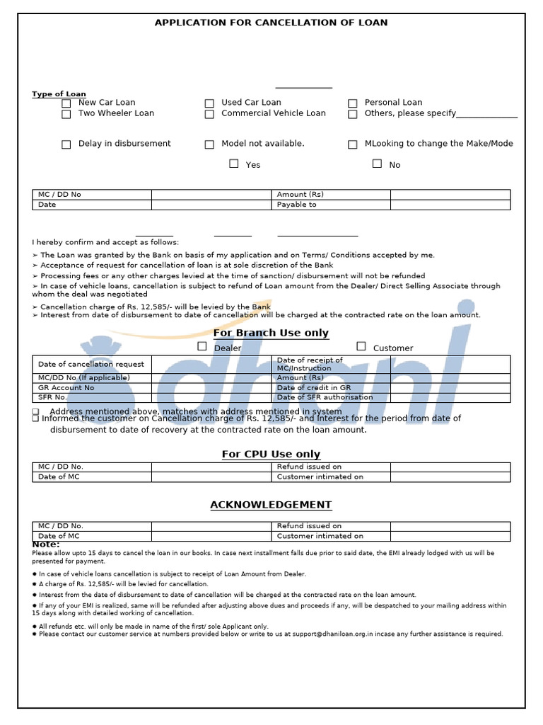 Cancel Form | PDF | Loans | Receipt