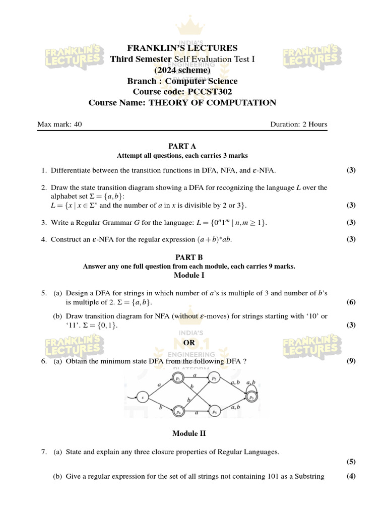 S3 First Series - Theory of Computation - Franklin's Lectures | PDF | Regular Expression ...