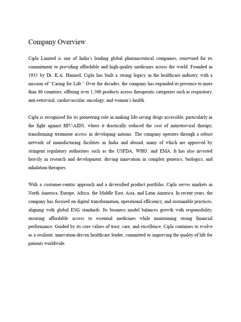 Cipla: Global Pharma Leader Overview | PDF