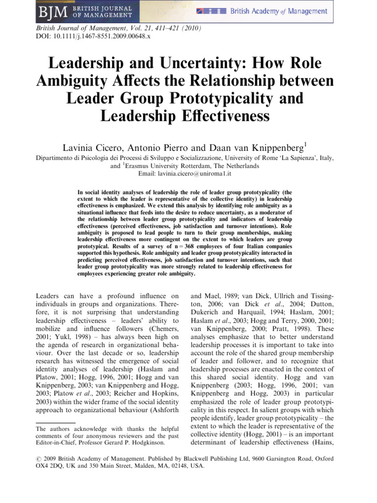 Role Ambiguity in Leadership Effectiveness | PDF | Leadership | Job ...