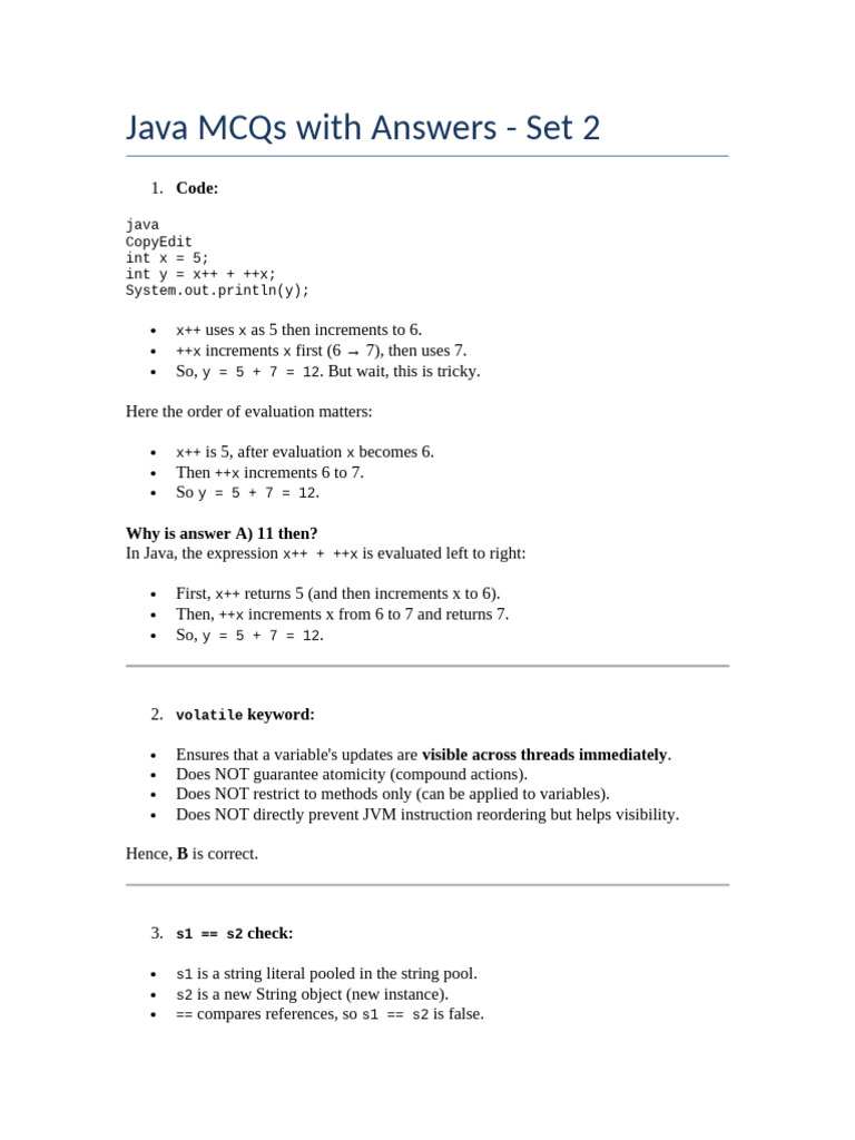 Set 2 Detailed Answers | PDF | Method (Computer Programming) | Inheritance (Object Oriented ...