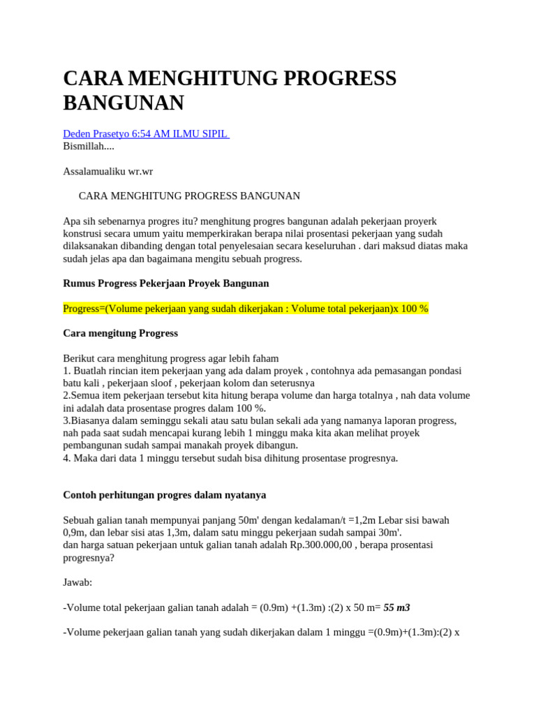Cara Hitung Progress Pekerjaan Bangunan | PDF