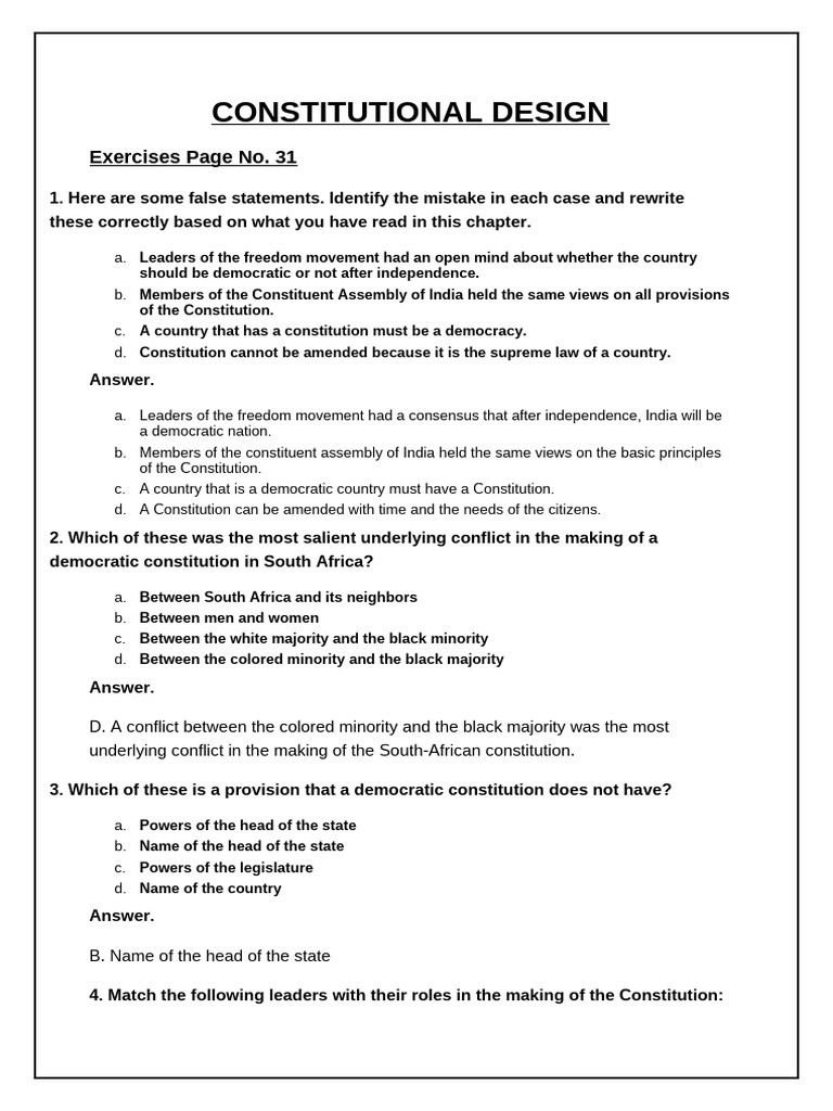 Class 9 Notes on Constitutional Design | PDF | Constitution | Citizenship