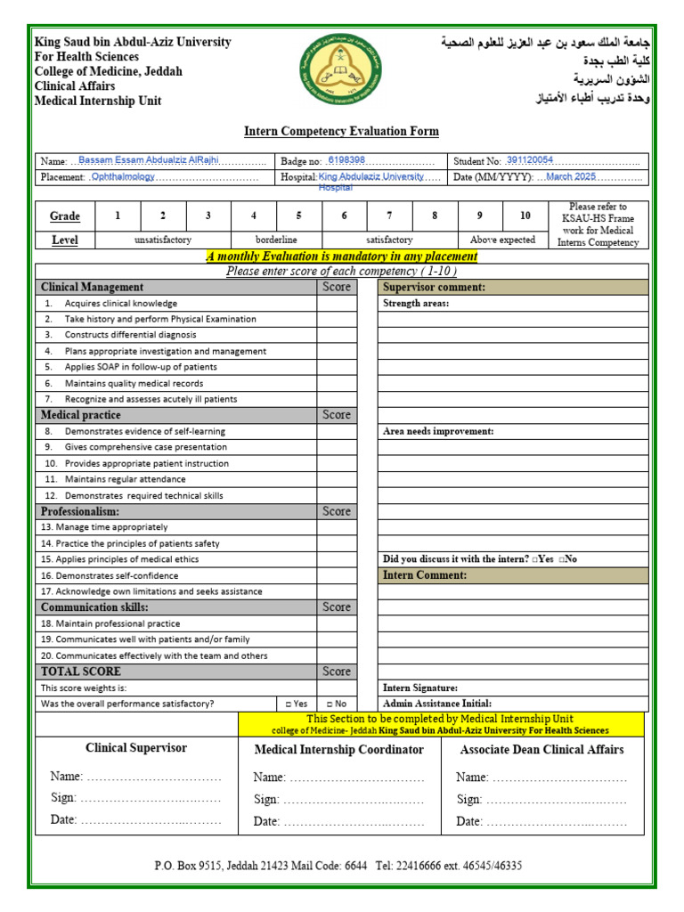 Medical Internship Evaluation Form | PDF | Medical School | Health Care
