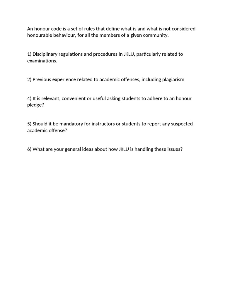 An Honour Code Is A Set of Rules That Define What Is and What Is Not ...