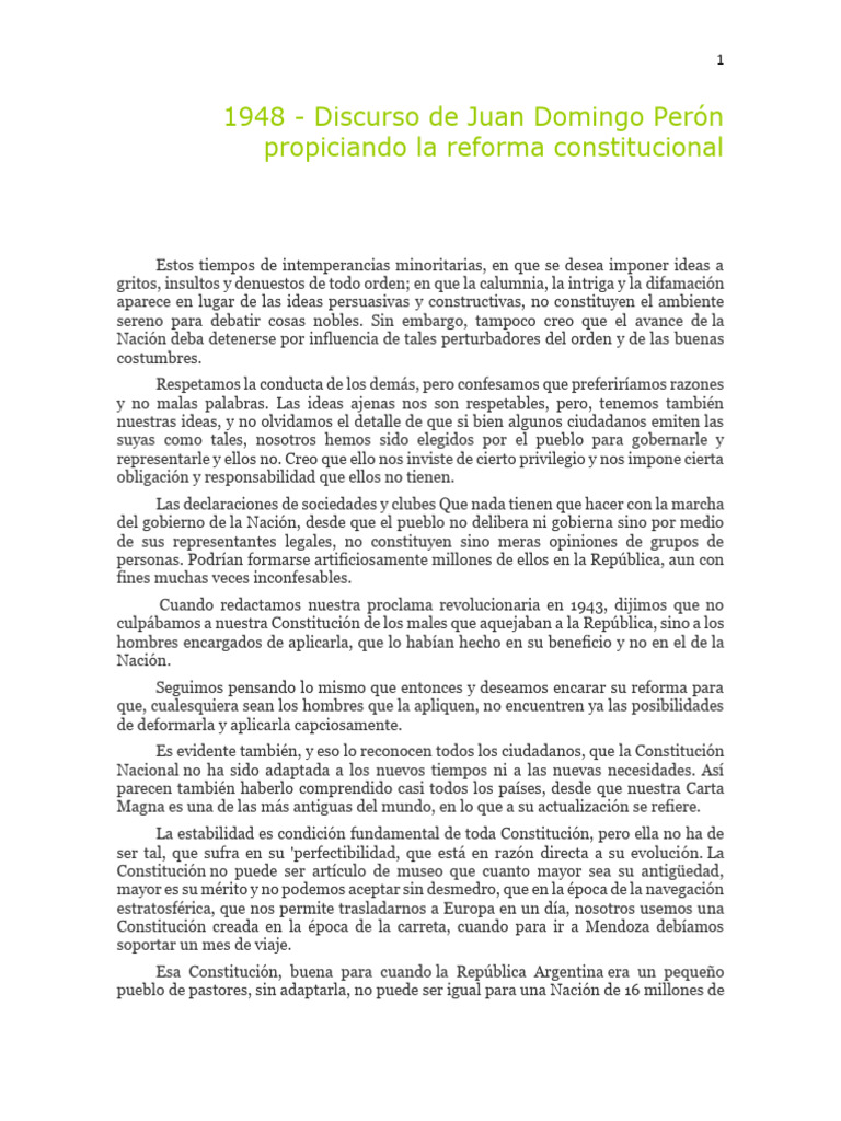 Discurso de Perón (Septiembre 1948) | PDF | Constitución | Nación