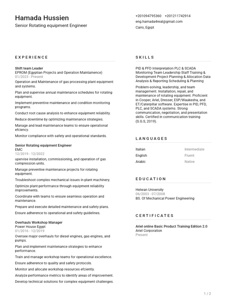 Senior Rotating Equipment Engineer Profile | PDF | Reliability ...