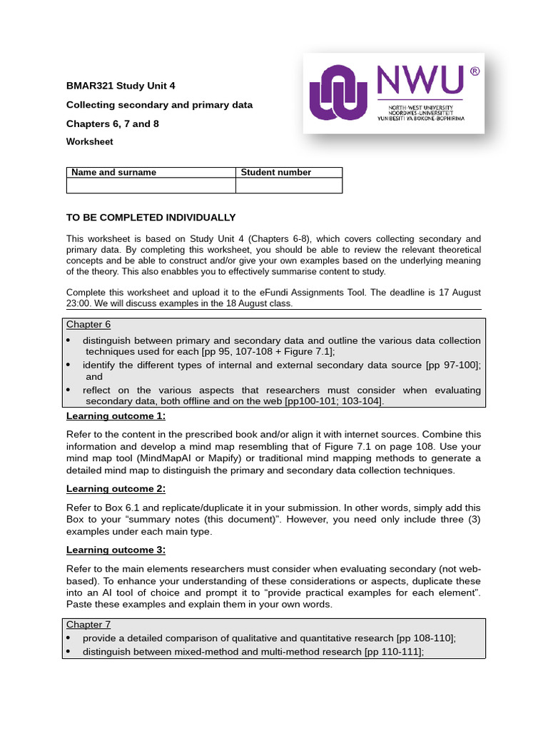 BMAR321 Data Collection Worksheet | PDF | Qualitative Research ...