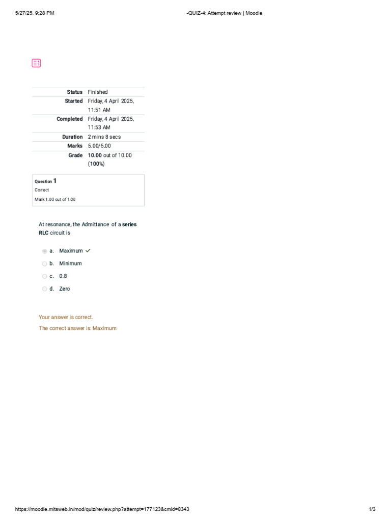 Quiz 4 Results on Moodle | PDF | Resonance | Telecommunications Engineering