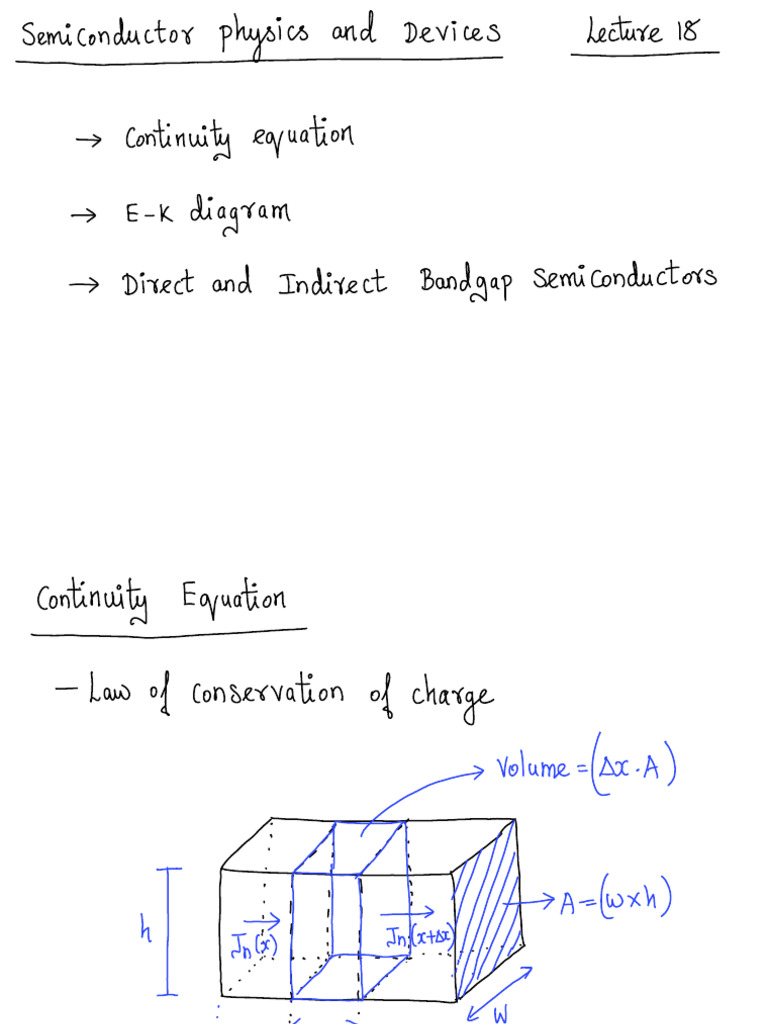 Lecture18 Continuity Equation Direct Indirect BandGap Semiconductors | PDF