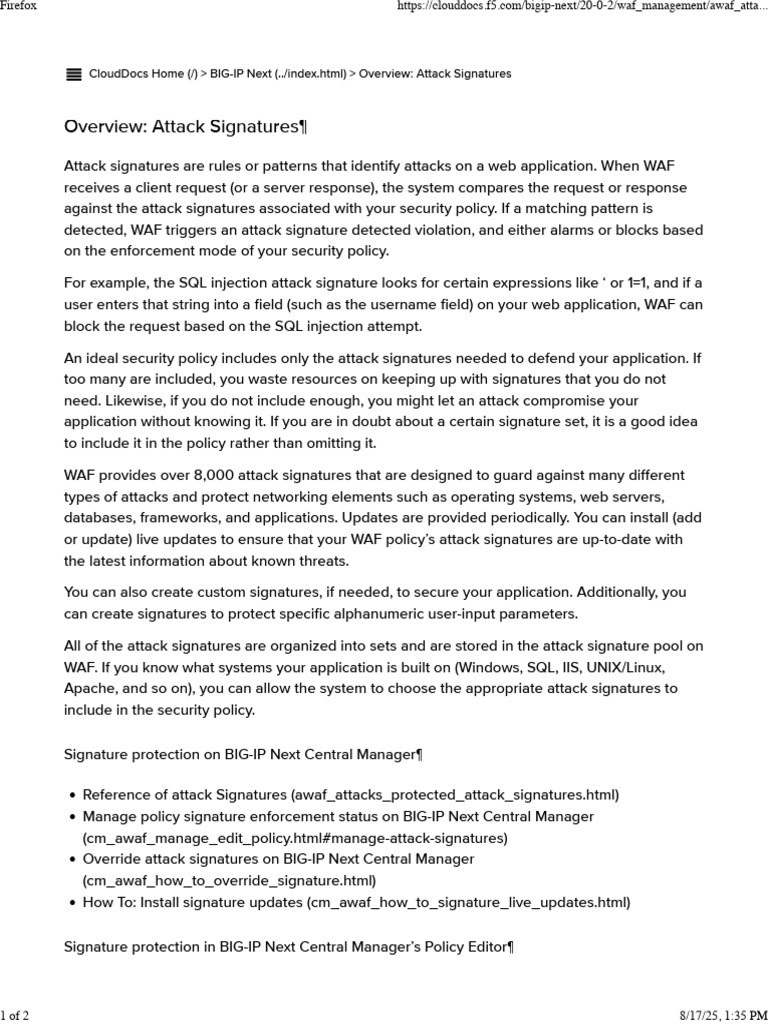 Awaf Attack Signatures Overview - HTML | PDF | Computer Architecture | Computer Engineering