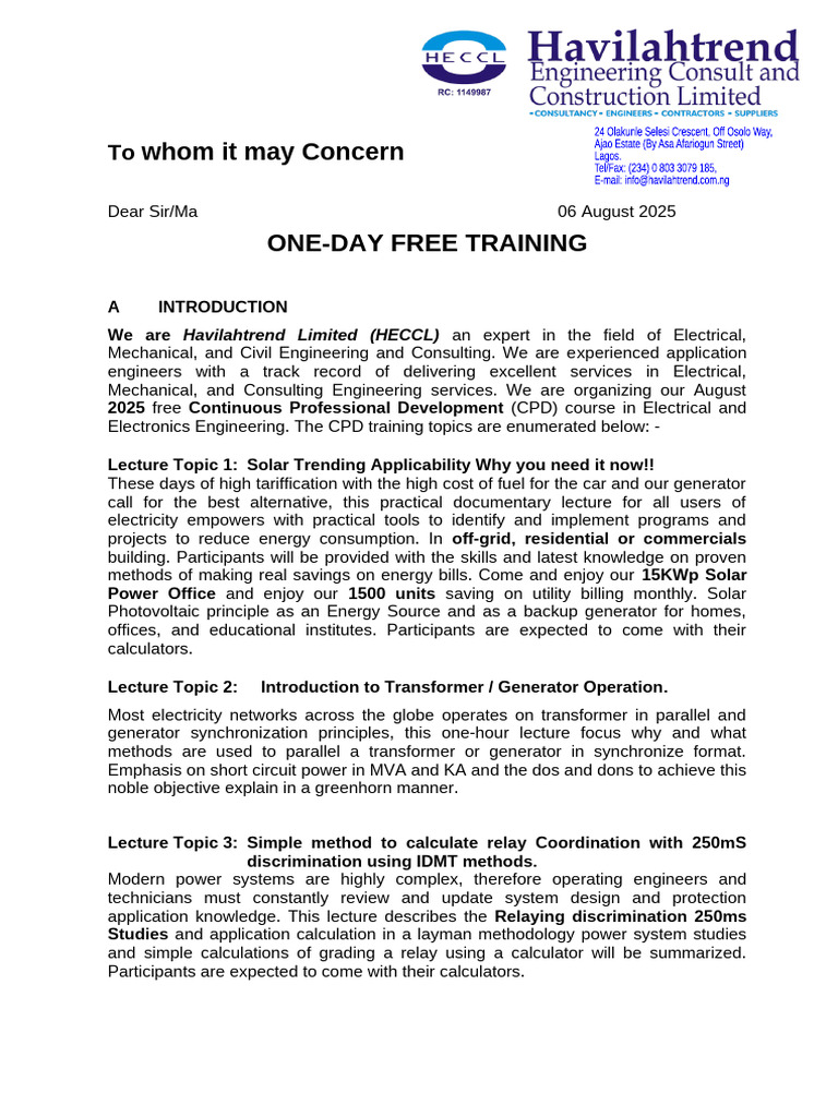 Free CPD Training in Electrical Engineering | PDF | Electricity ...