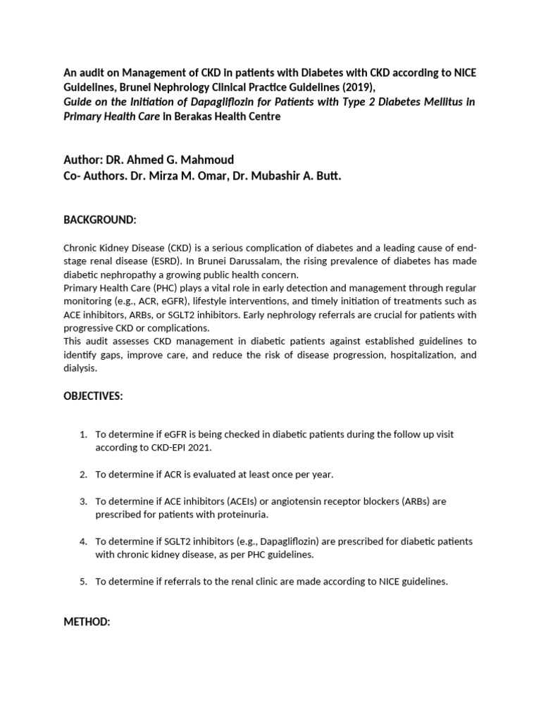 CKD Management Audit in Diabetic Patients | PDF | Chronic Kidney ...