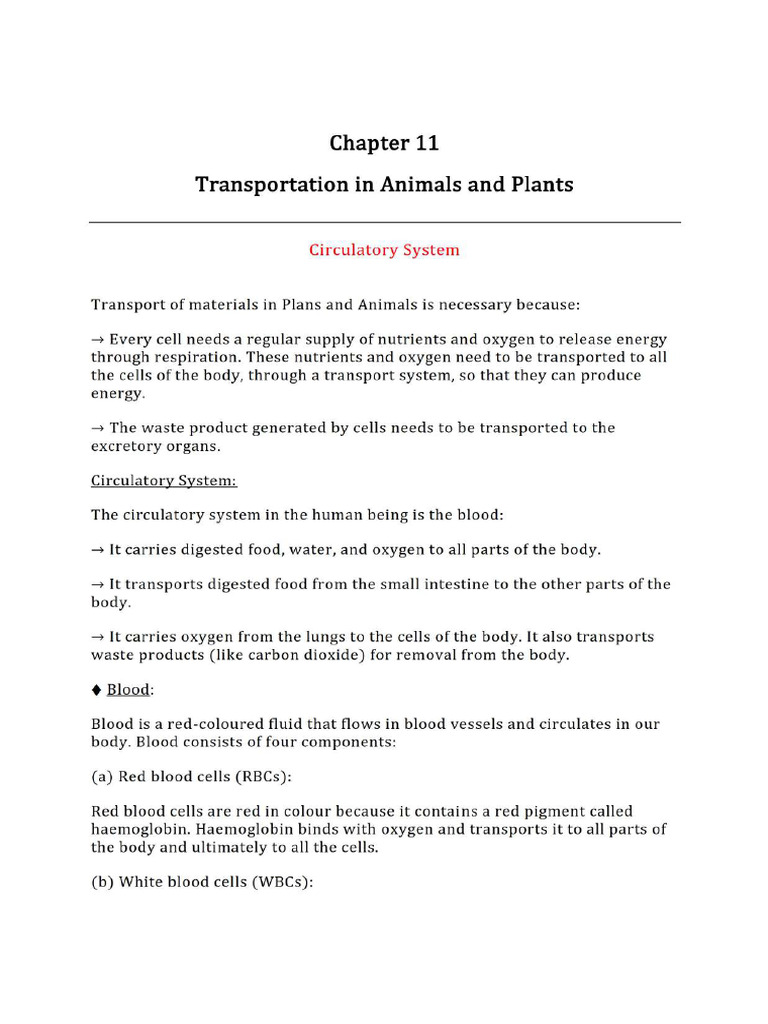 NCERTSTUDY Notes for Class 7-2. Science-Ch 11 Transportation in Animals ...
