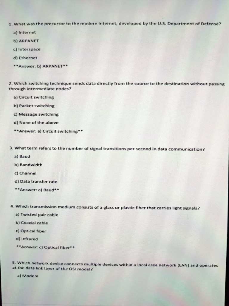 Networking Questions | PDF | Computer Network | Network Switch