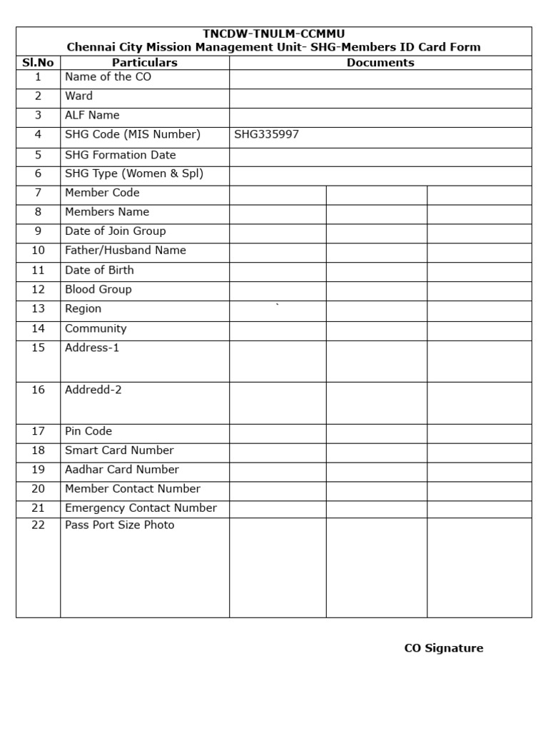 SHG Member ID Card Format Guide | PDF