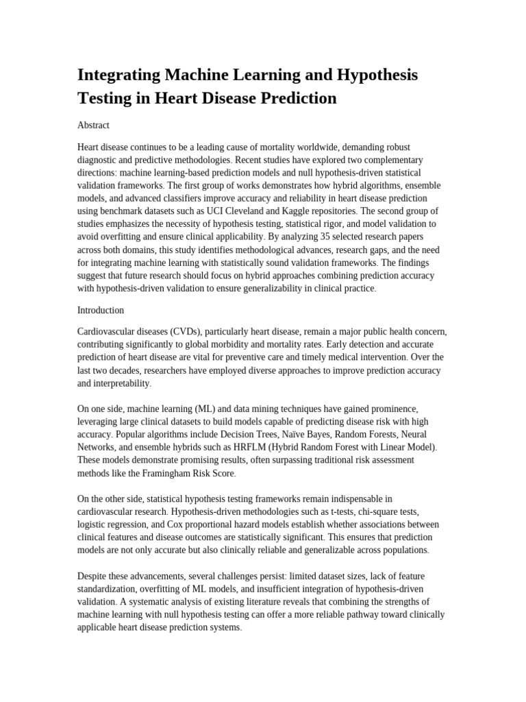 Integrating ML and Hypothesis Testing in Heart Disease | PDF | Machine ...