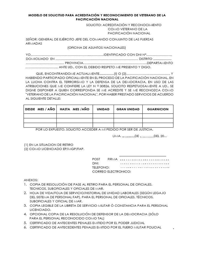 Solicitud de Acreditación como Veterano | PDF | Gobierno