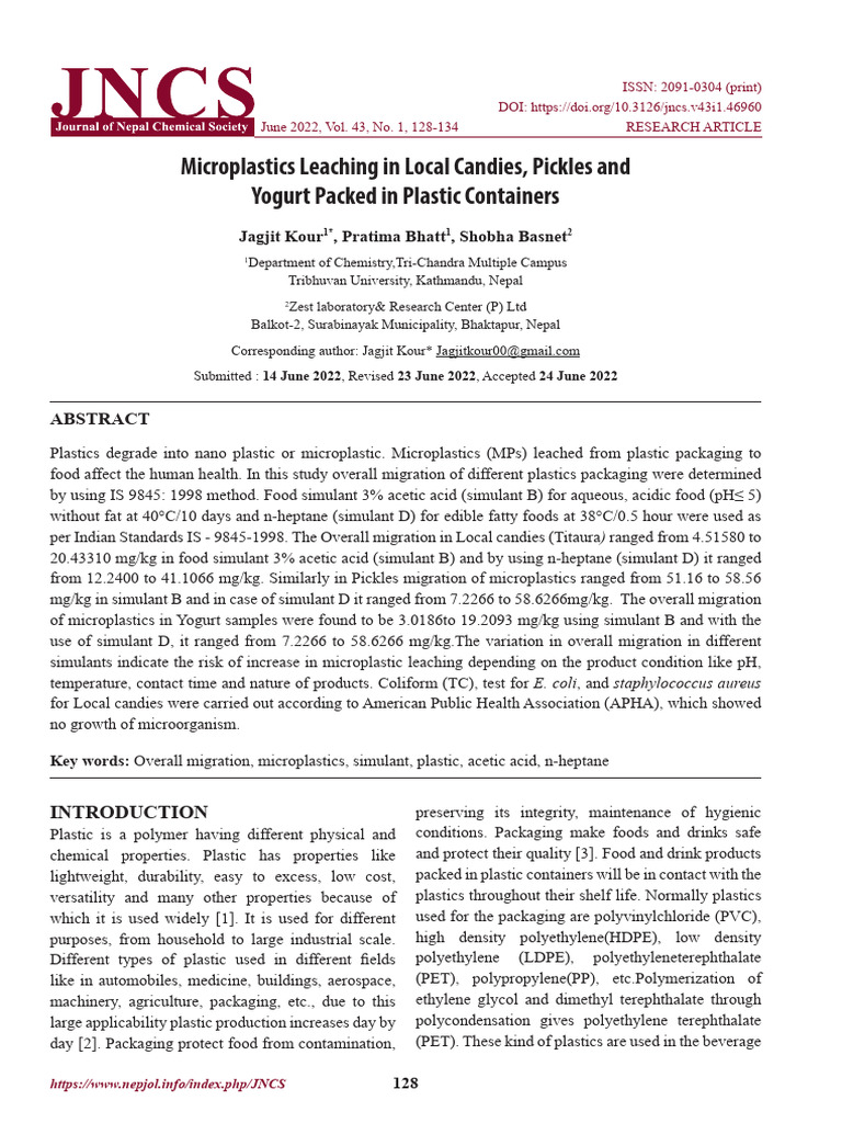 Microplastics Leaching in Local Candies, Pickles and Yogurt Packed in ...