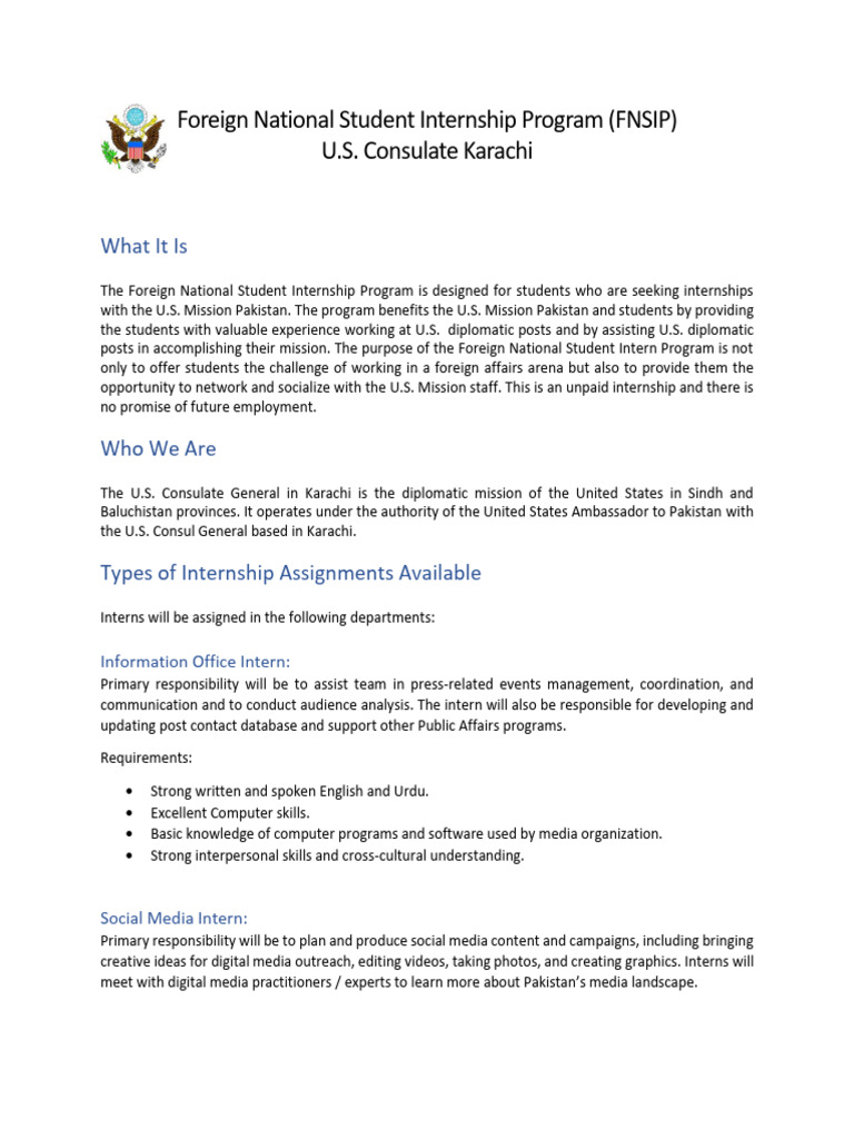 Foreign National Student Internship Program | PDF | Internship | Job ...