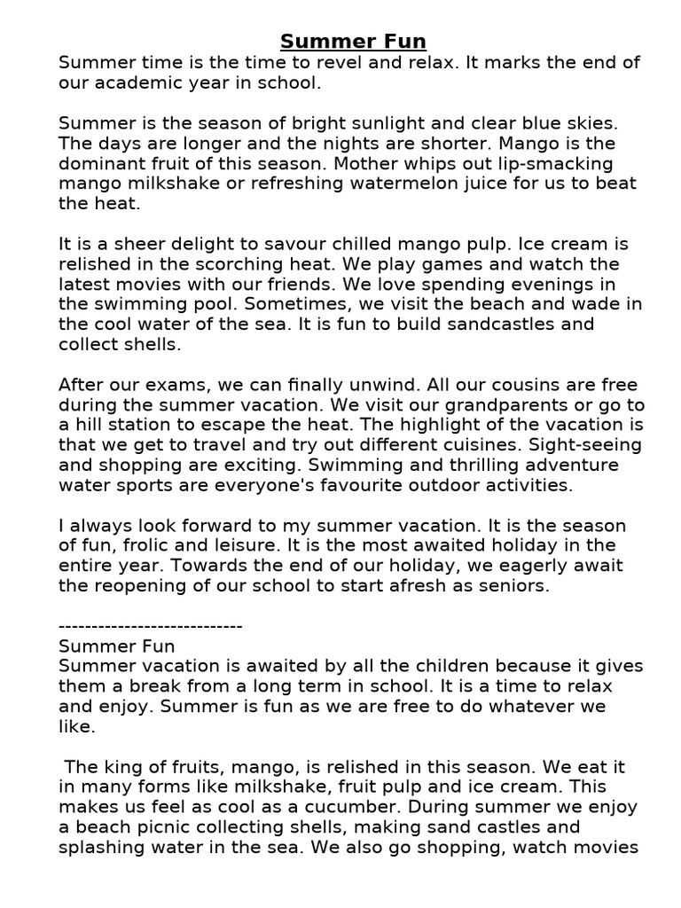 STD 4 - Summer Fun - Matunga | PDF