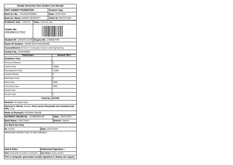 Facilityfee Challan PDF | PDF