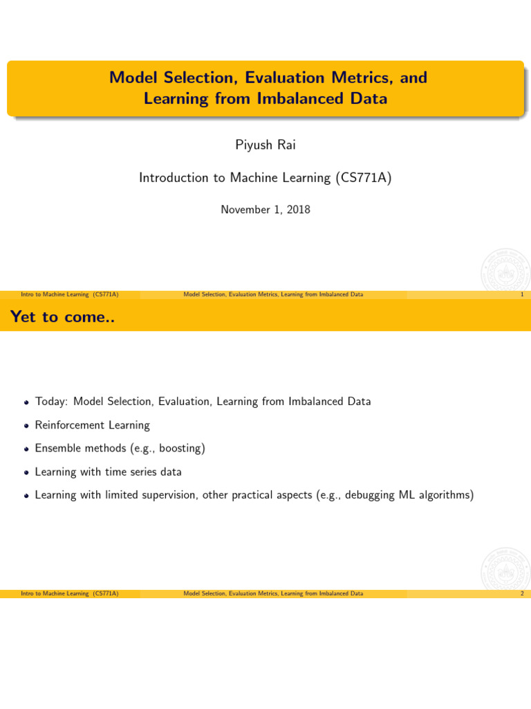 Model Selection, Evaluation Metrics, and Learning From Imbalanced Data | PDF | Cross Validation ...