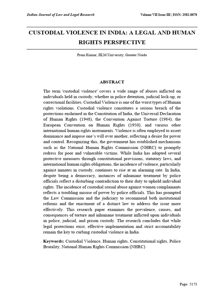 Custodial Violence in India: Legal Insights | PDF | Violence | Torture