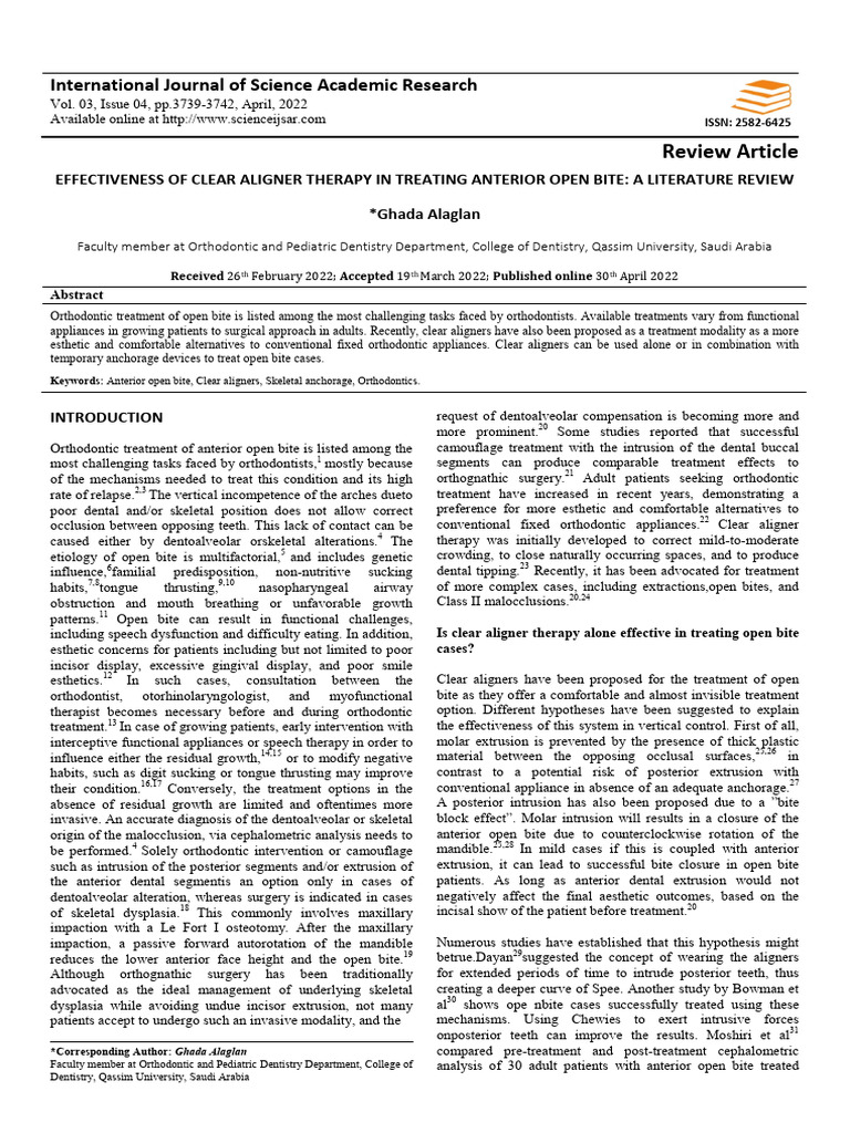 Effectiveness of Clear Aligner Therapy in Treating Anterior Open Bite A ...