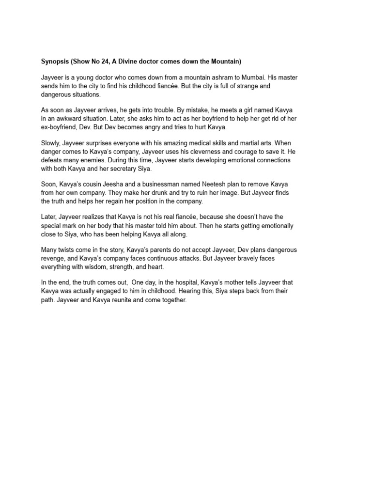 Synopsis (Show No 24, A Divine Doctor Comes Down The Mountain) | PDF