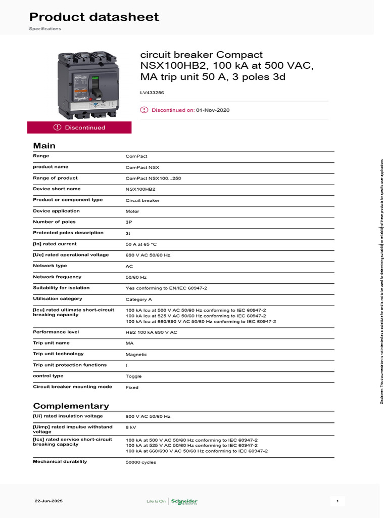 Schneider Electric Compact-NSX-630A LV433256 | PDF | Alternating Current | Voltage