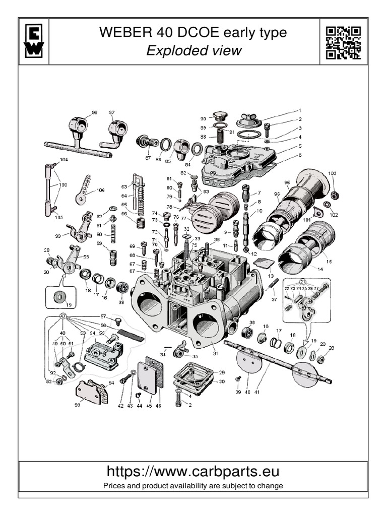 Exploded View of WEBER 40 DCOE Early Type en USD | PDF | Throttle | Valve