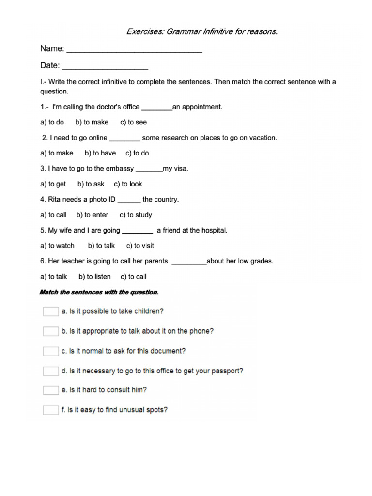 Infinitives for Purpose and Reasons Guide | PDF