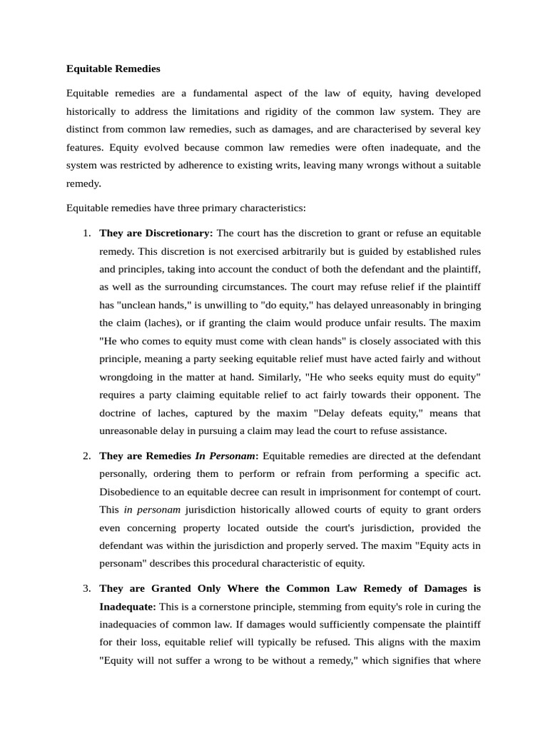 Understanding Equitable Remedies in Law | PDF | Legal Remedy | Equity (Law)