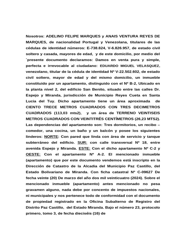 ADELINO FELIPE MARQUES y ANAIS VENTURA REYES DE MARQUES | PDF | Venezuela