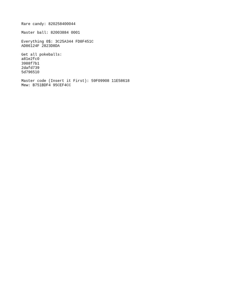 Cheat Code Pokemon Fire Red | PDF