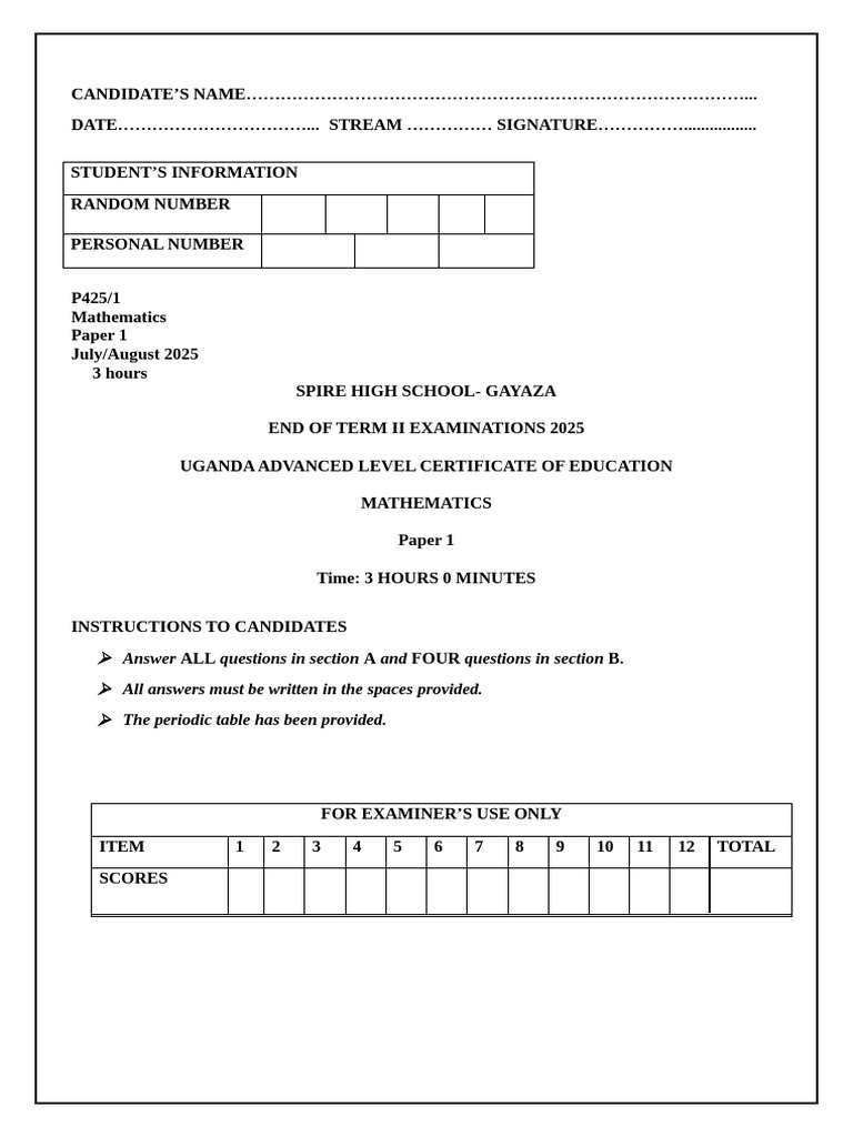 S5 Mathematics Exam Paper 2025 | PDF | Polynomial | Trigonometry