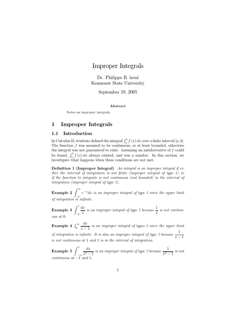 Improper Integral | PDF | Integral | Functions And Mappings