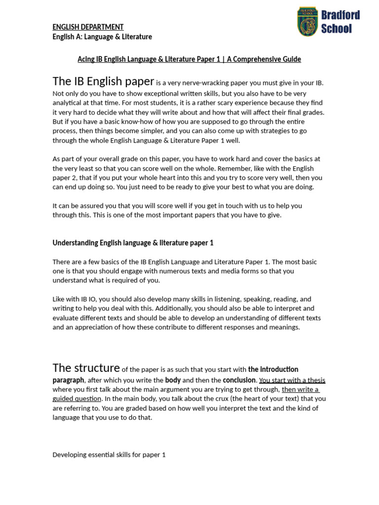 Strategies for IB English Paper 1 Success | PDF | Essays | Argument