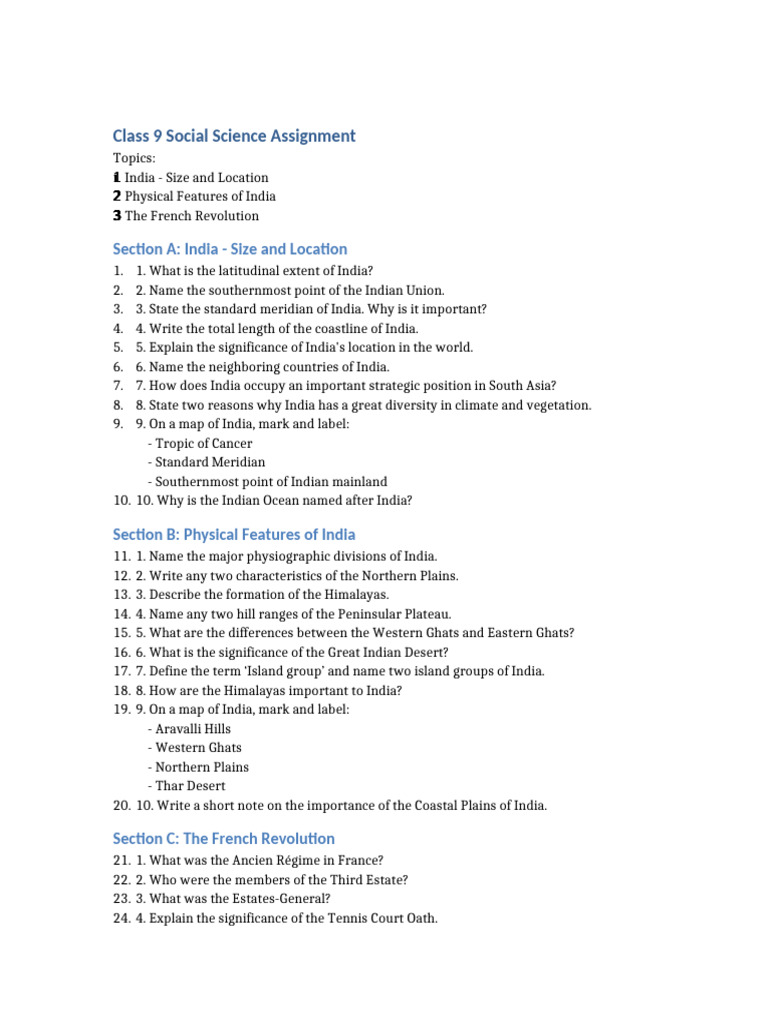 Class 9 Social Science Assignment | PDF