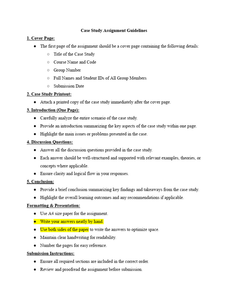 Case Study Assignment Guidelines | PDF
