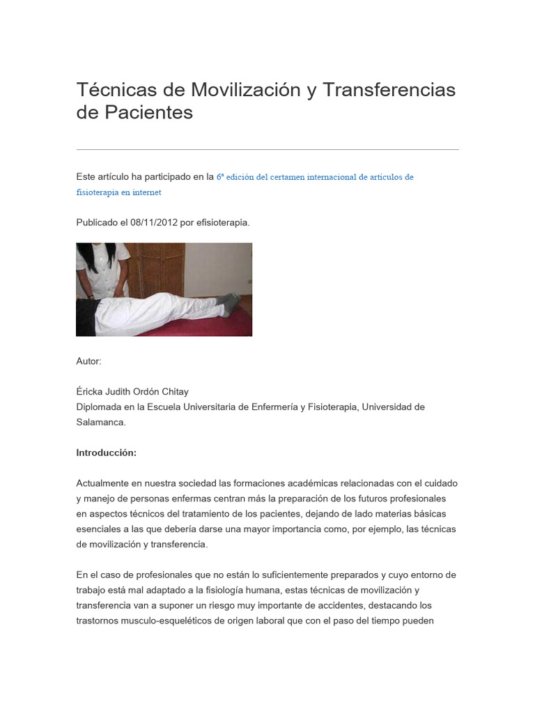 Técnicas de Movilización y Transferencias de Pacientes | PDF | Terapia ...