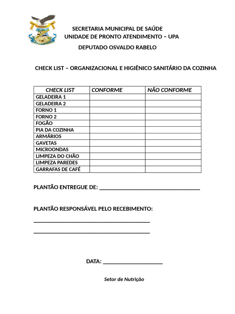 Check List Diário Cozinha | PDF