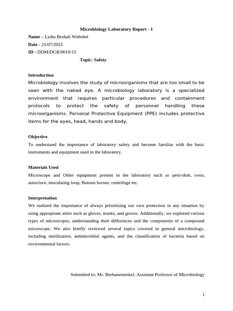 Microbiology Lab Safety Report | PDF