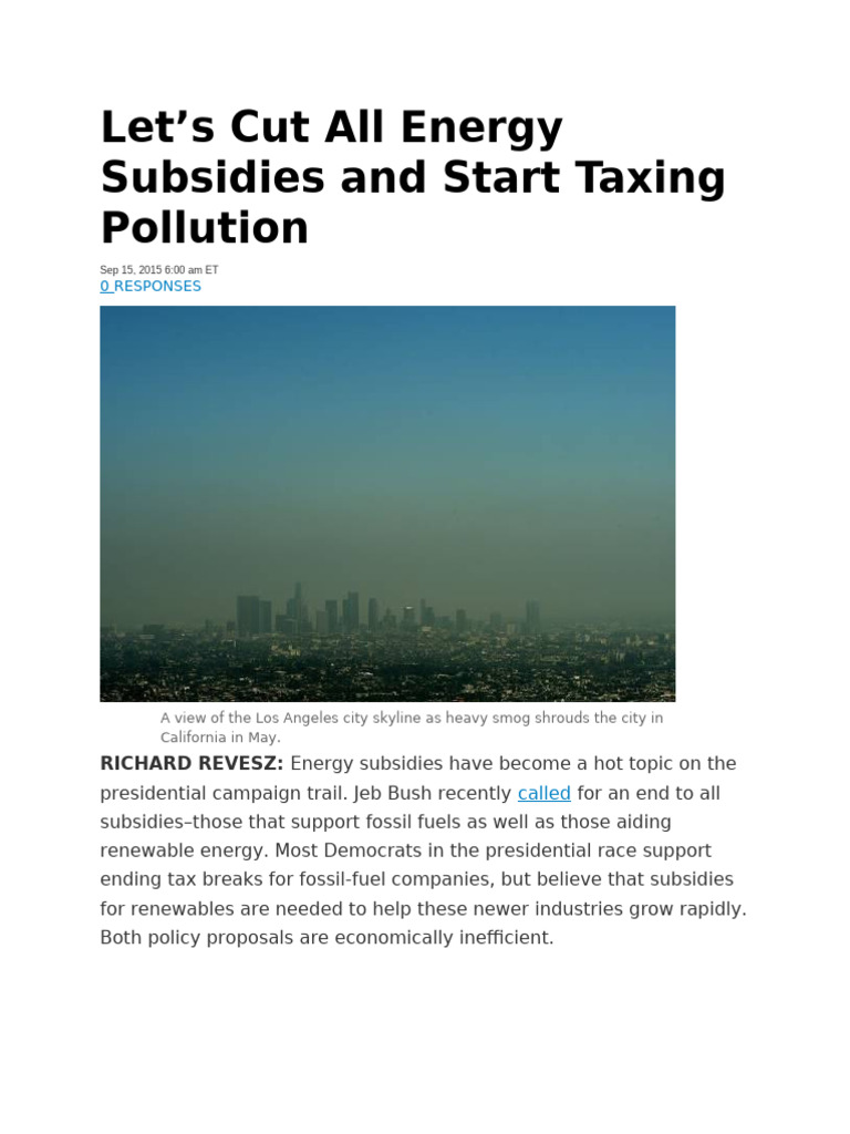 End Energy Subsidies, Tax Pollution | PDF | Subsidy | Taxes