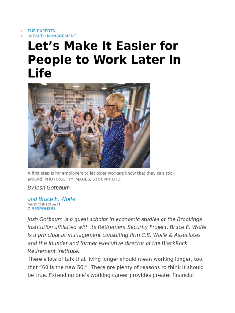 Let's Make It Easier For People To Work Later in Life | PDF | Social ...