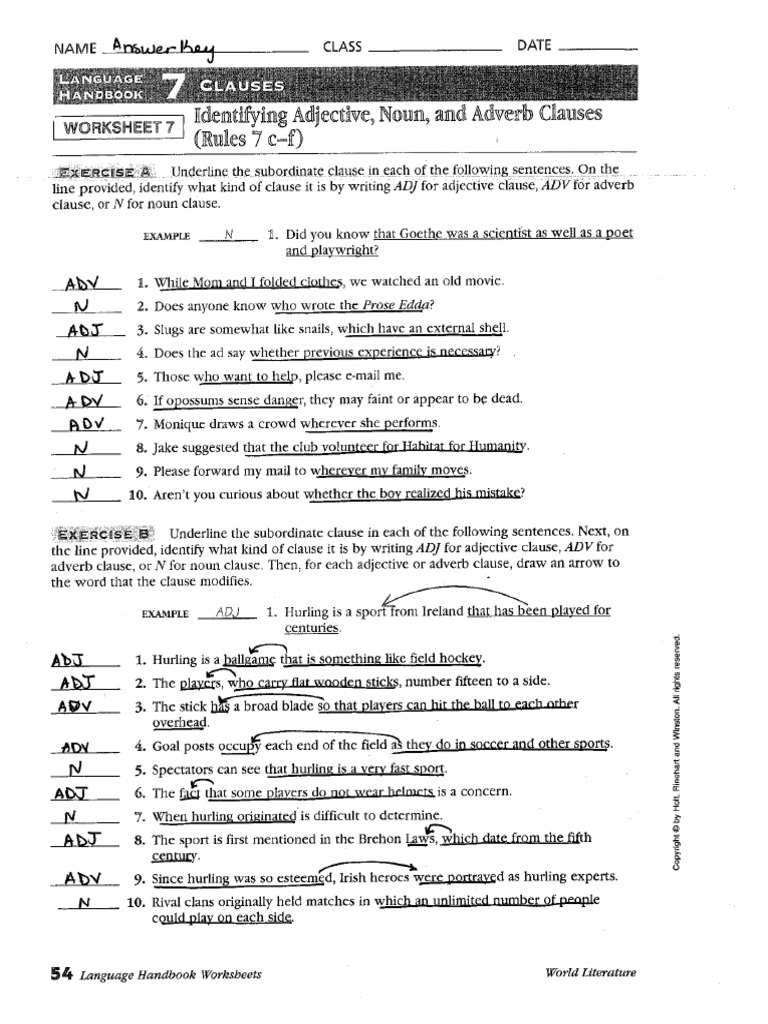 Identifying Sub Clauses Ws Answer Key | PDF
