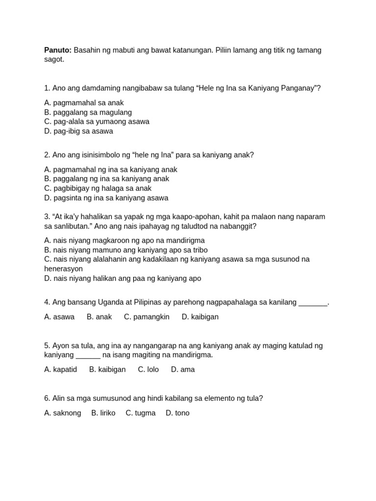 3rd Periodical Test (FILIPINO) | PDF